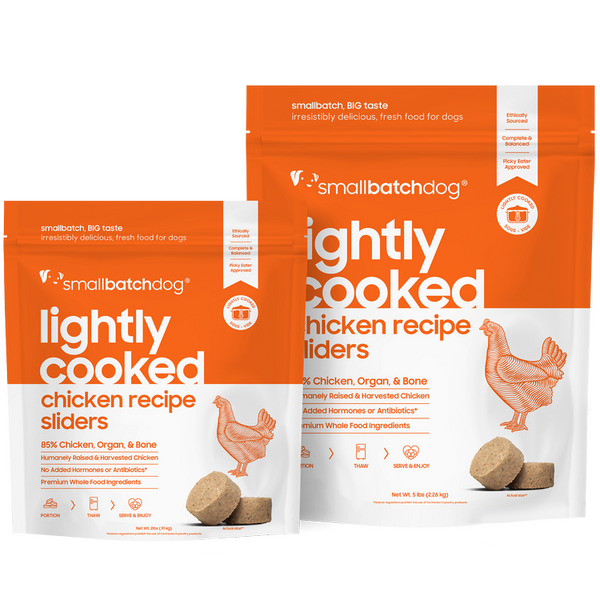 Small Batch Lightly Cooked Chicken Sliders Frozen Dog Food - Fresh Fur ...